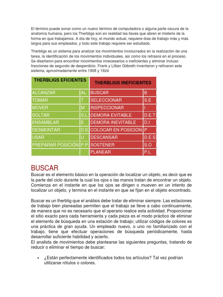 Therbligs | PDF | Movimiento (física) | Herramientas