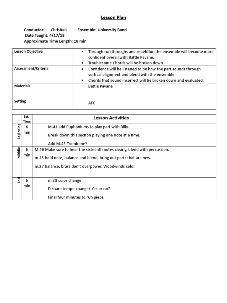 Lesson Plan April 16 | PDF | Music Theory | Musical Instruments