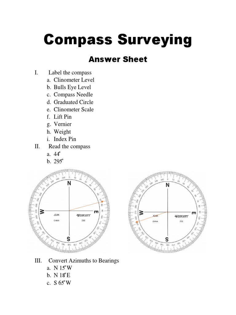 Compass Surveying: Answer Sheet | PDF