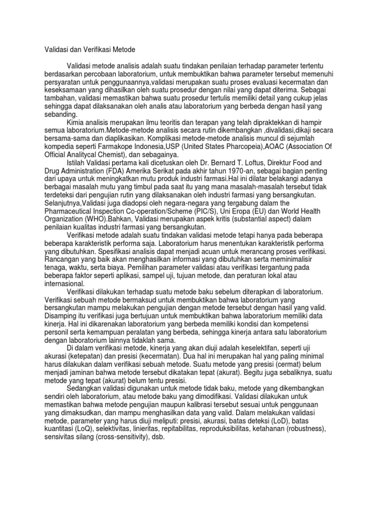Validasi Dan Verifikasi Metode PDF | PDF | Sains & Matematika