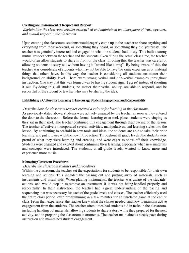 Creating An Environment of Respect and Rapport | PDF | Classroom | Teachers