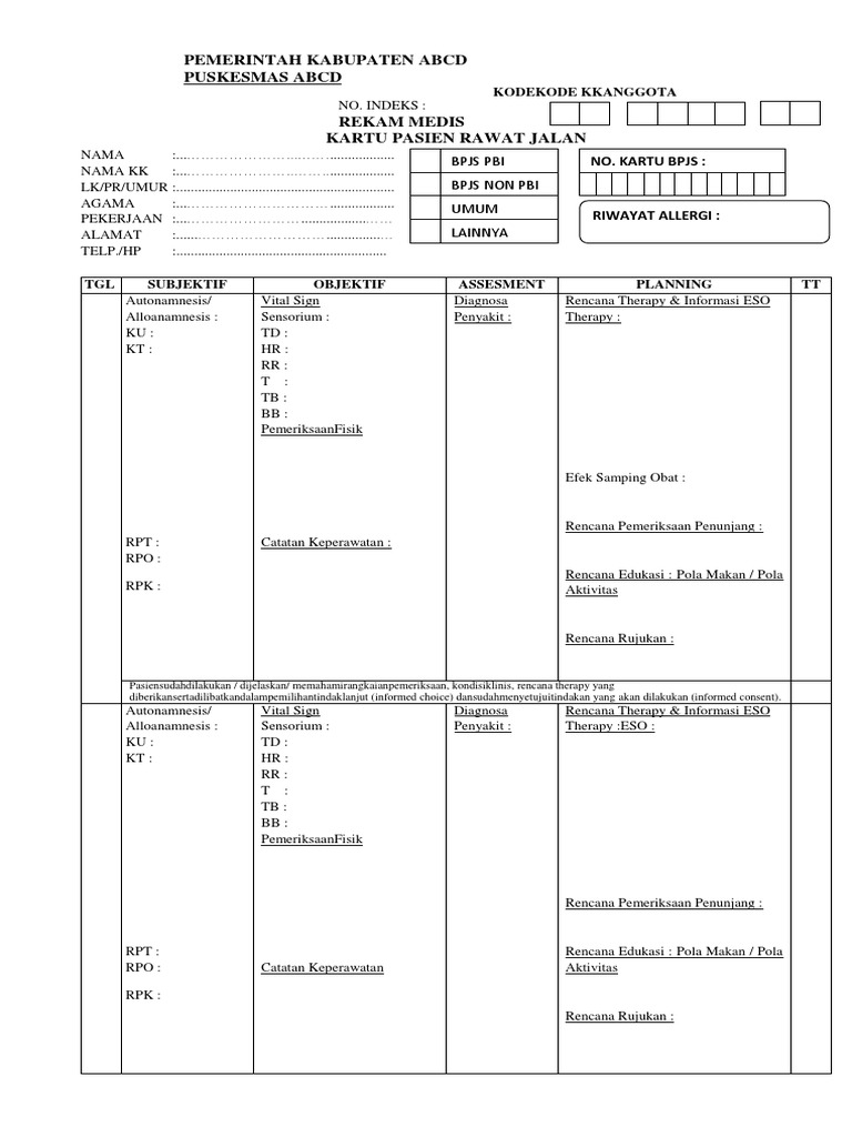 Contoh Rekam Medis Dan Cover Map Status Family Folder-1 | PDF