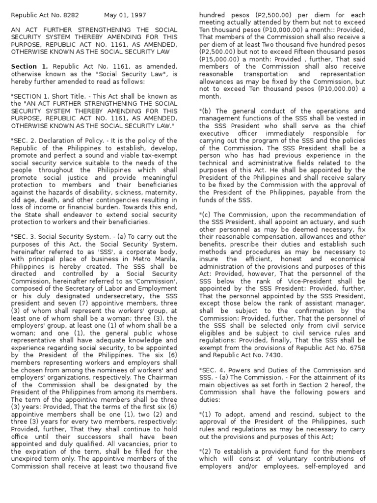 RA 8282 SSS Law | PDF | Pension | Employment