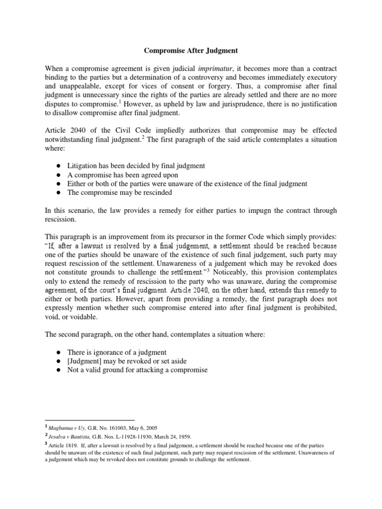 Compromise After Judgment | PDF | Judgment (Law) | Legal Concepts