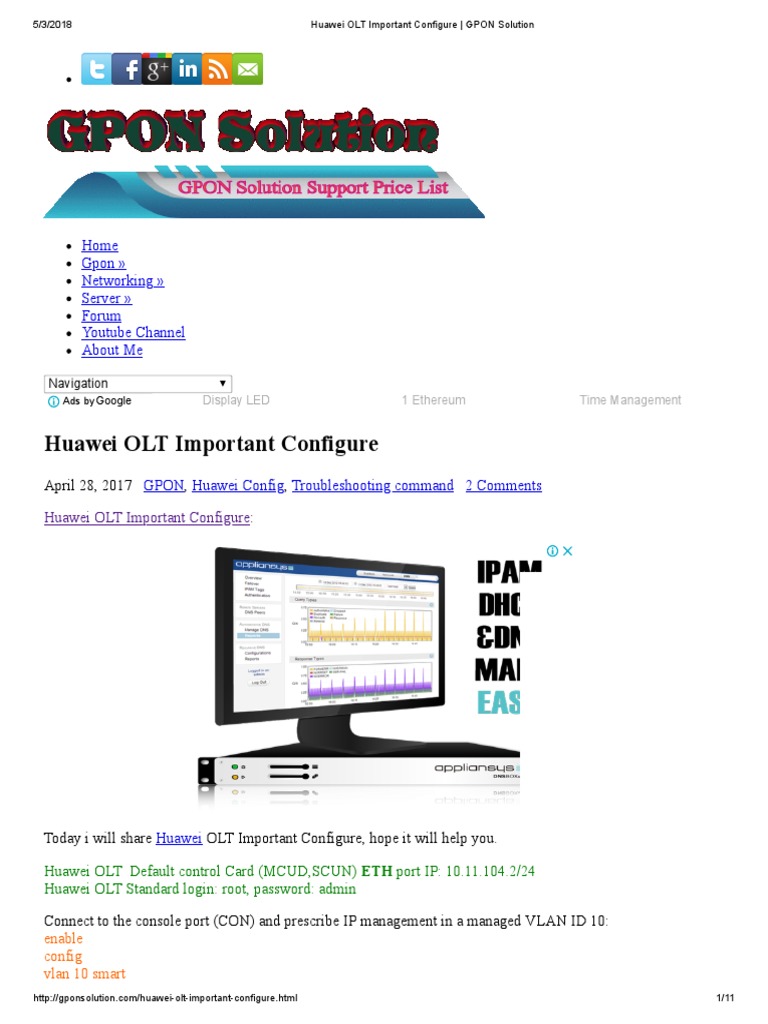 Huawei OLT Important Configure - GPON Solution | PDF | Internet ...