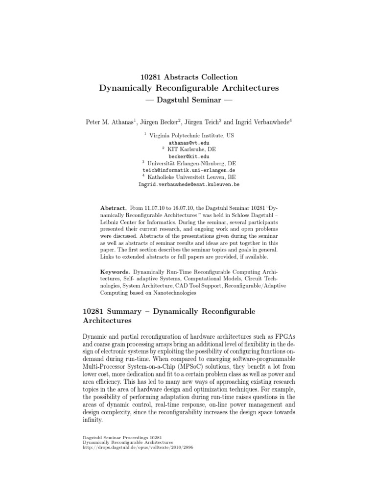Dynamically Reconfigurable Architectures Collections Pdf Field Programmable Gate Array