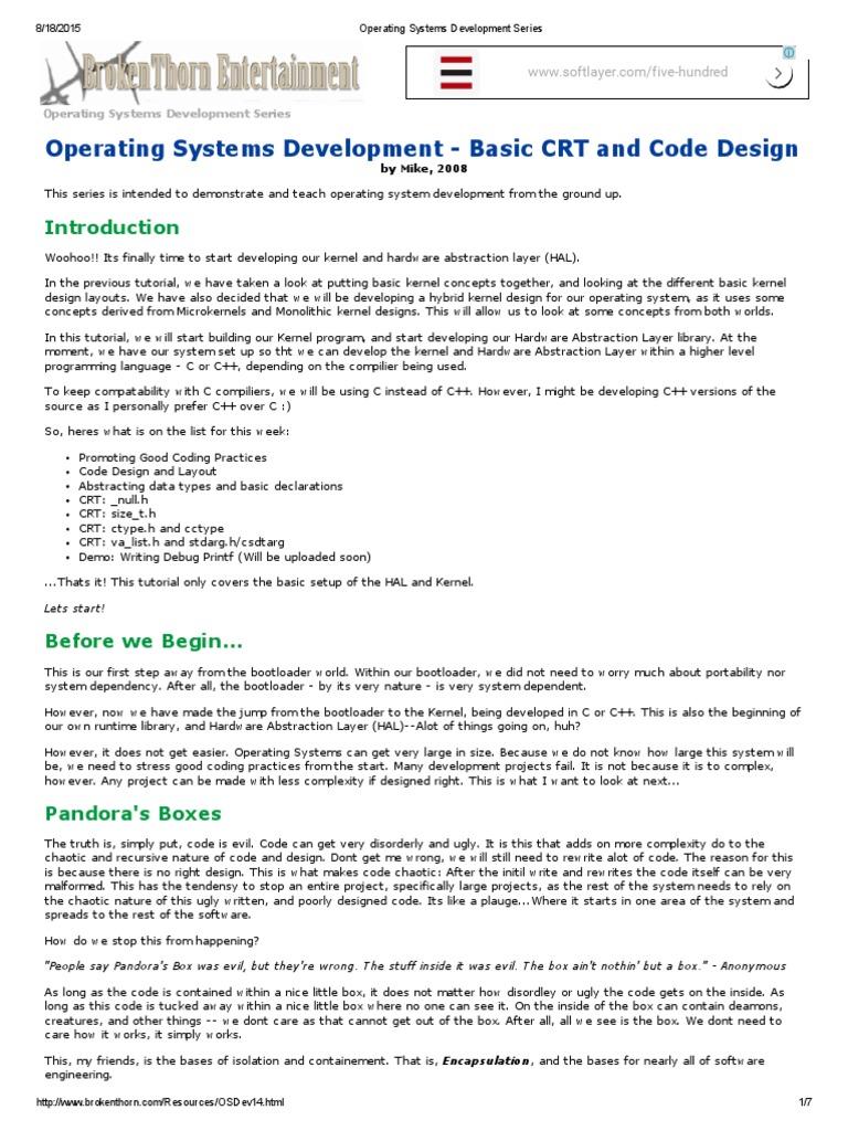 Operating Systems Development Series Basic CRT | PDF | Kernel ...