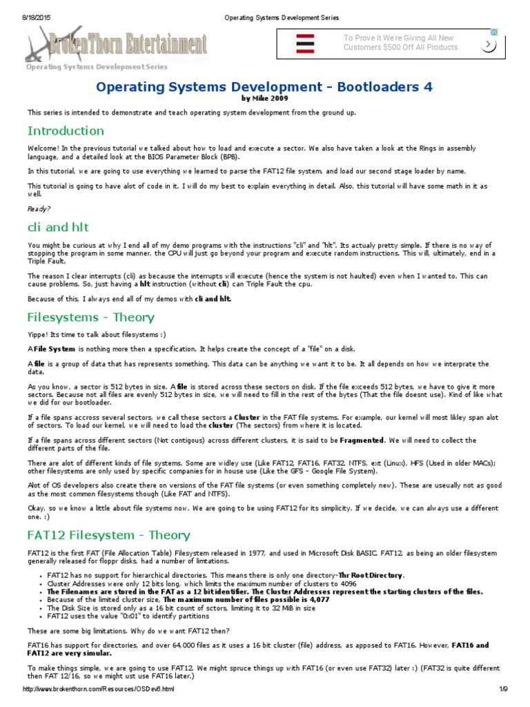 Operating Systems Development Series Bootloaders 4 | PDF | File System | Utility Software