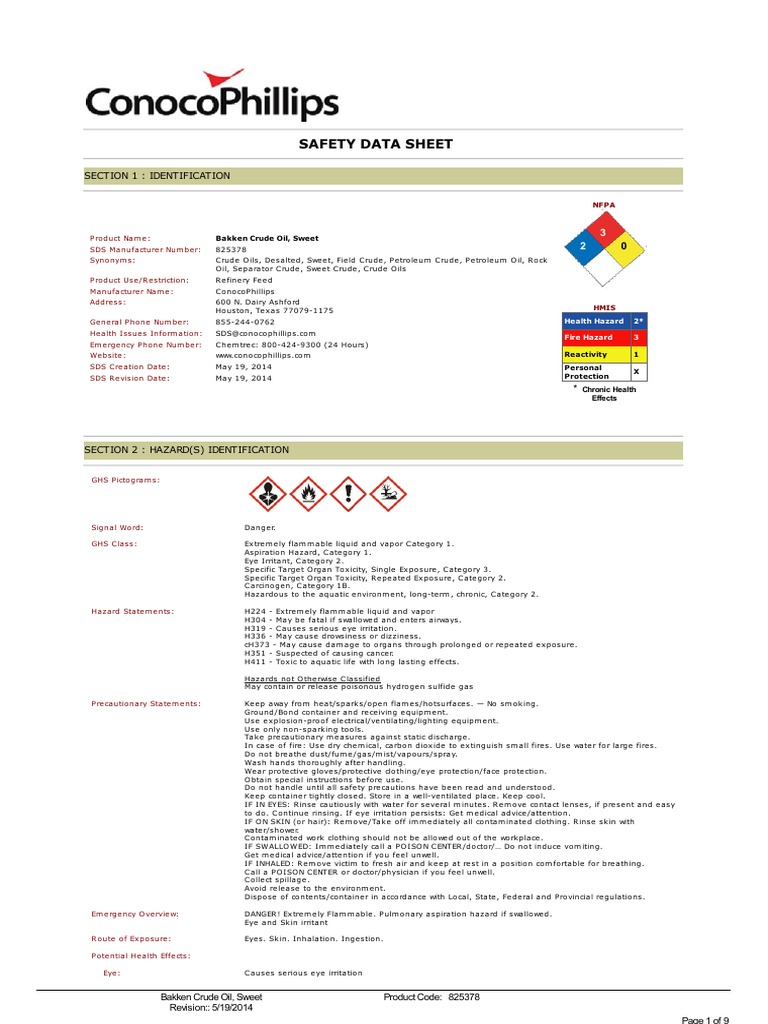 Safety Data Sheet: Section 1: Identification | PDF | Benzene | Petroleum