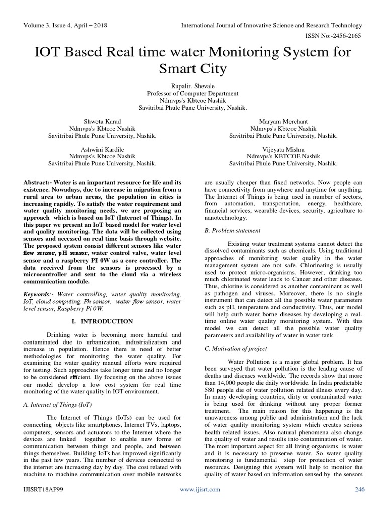 IoT Based Real Time Water Monitoring System For Smart City | PDF ...