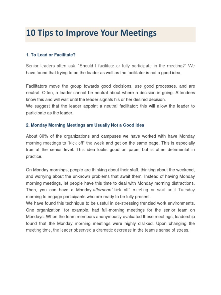 Effective Meeting Strategies Guide | PDF | Consensus Decision Making ...