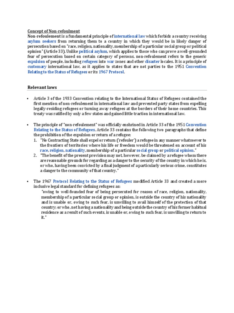 Concept of Non-Refoulement | PDF | Refugee | Rights