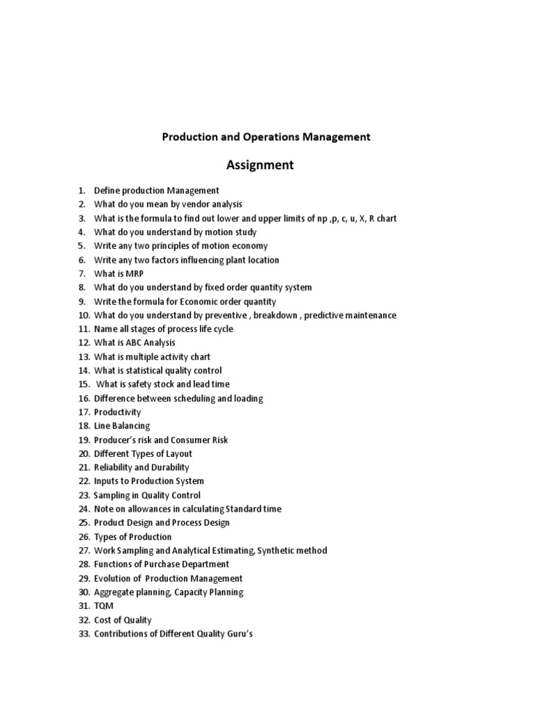 POM Assignment | PDF | Operations Management | Accountability