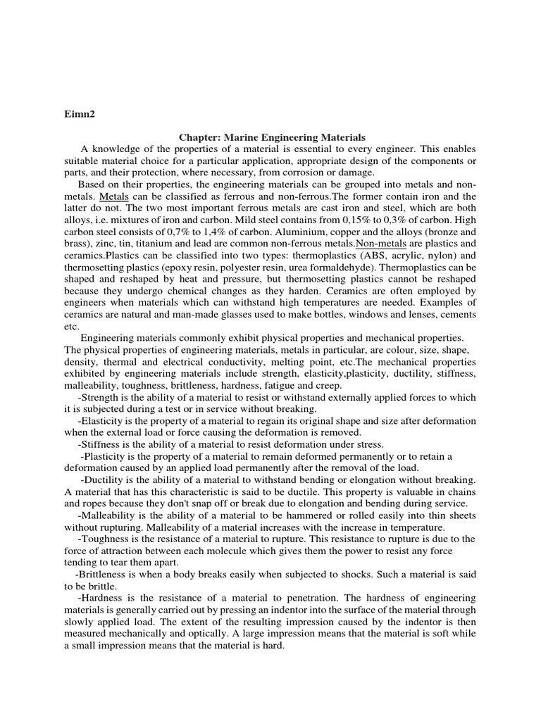 Eimn2 Chapter: Marine Engineering Materials | PDF | Deformation ...