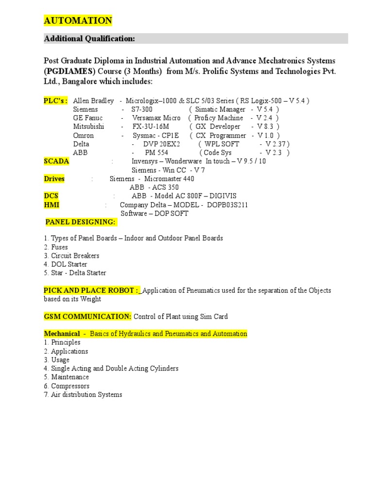 Automation PLC Course Syllabus | PDF | Automation | Scada