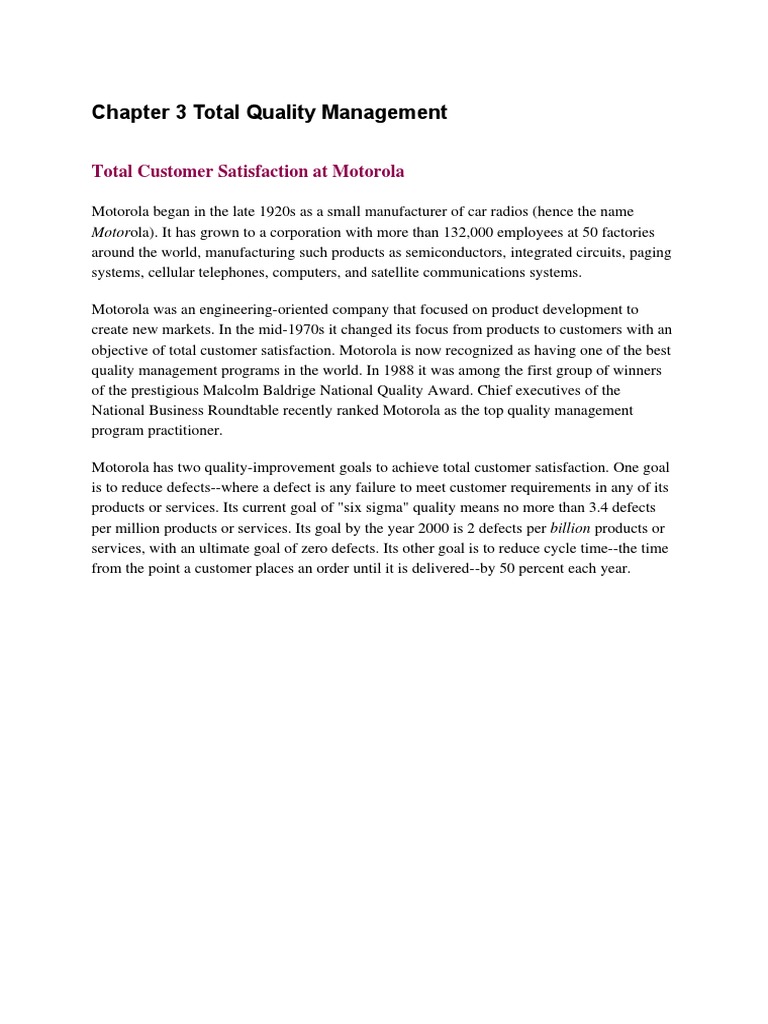 Chapter 3 Total Quality Management | PDF | Quality (Business) | Quality ...