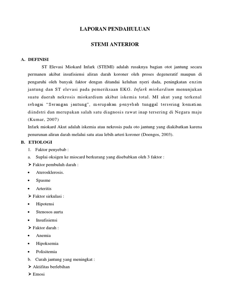 Laporan Pendahuluan Stemi Anterior | PDF | Sains & Matematika