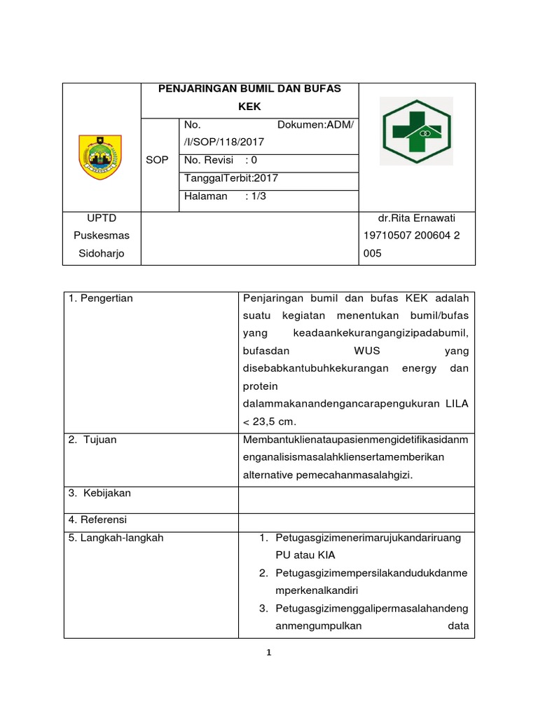 Sop Penjaringan Bumil Dan Bufas Kek | PDF
