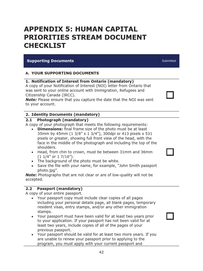 Oinp - Human Capital Docs Checklist | PDF | Passport | Birth Certificate