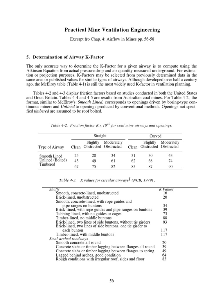 Practical Mine Ventilation Engineering: 5 - Determination of Airway K ...
