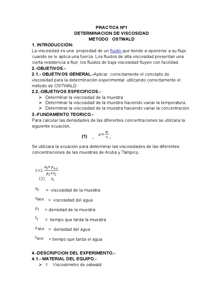Metodo de Oswald | PDF | Densidad | Viscosidad