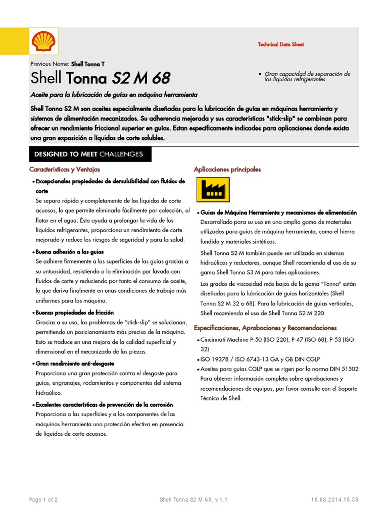 Shell Tonna 68 | PDF | Lubricante | Herramienta de máquina