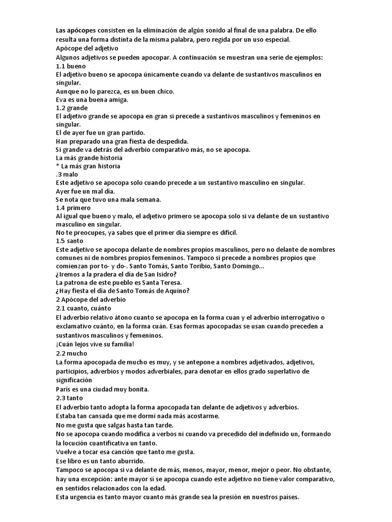 Las Apócopes | PDF | Adjetivo | Adverbio