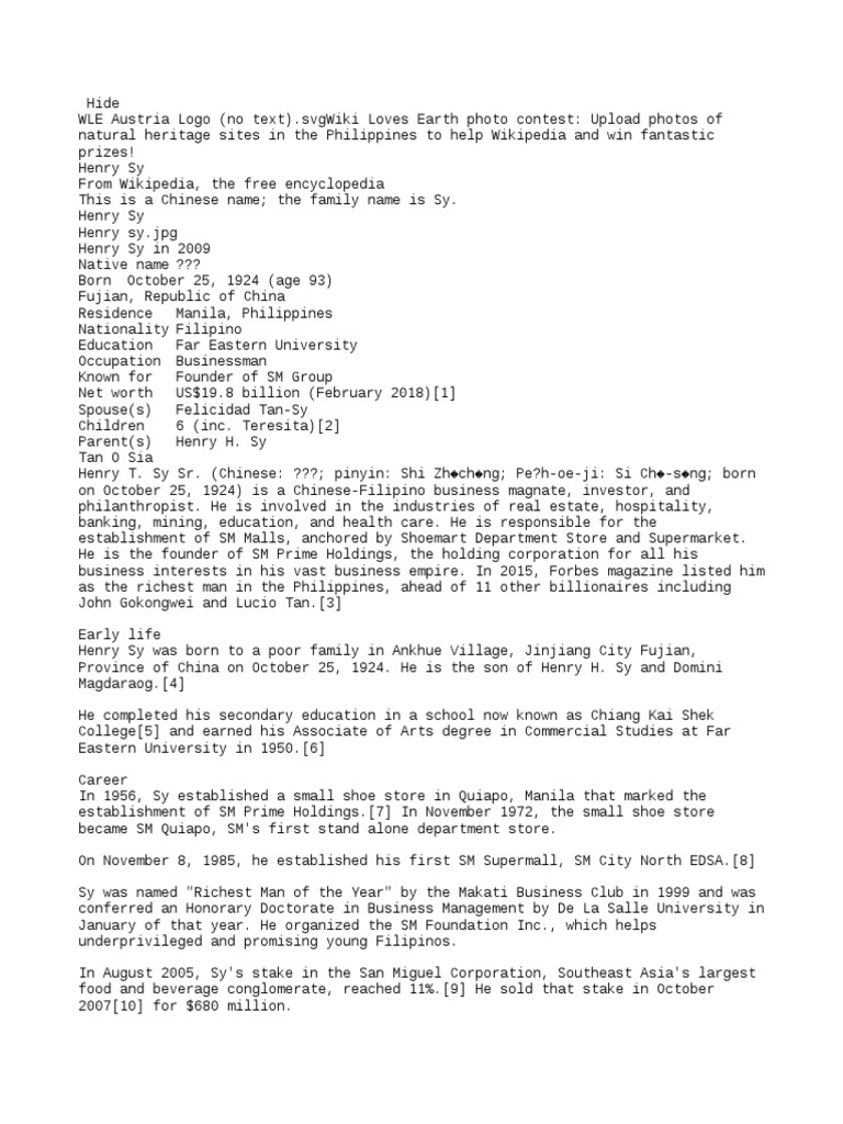 Henry Sy | PDF | Business