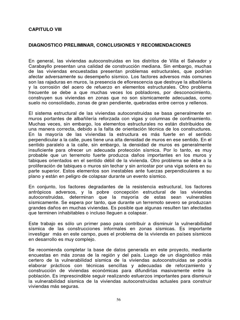 08 Capitulo Viii Diagnostico Preliminar Conclusiones y Recom | PDF | Lima | Perú