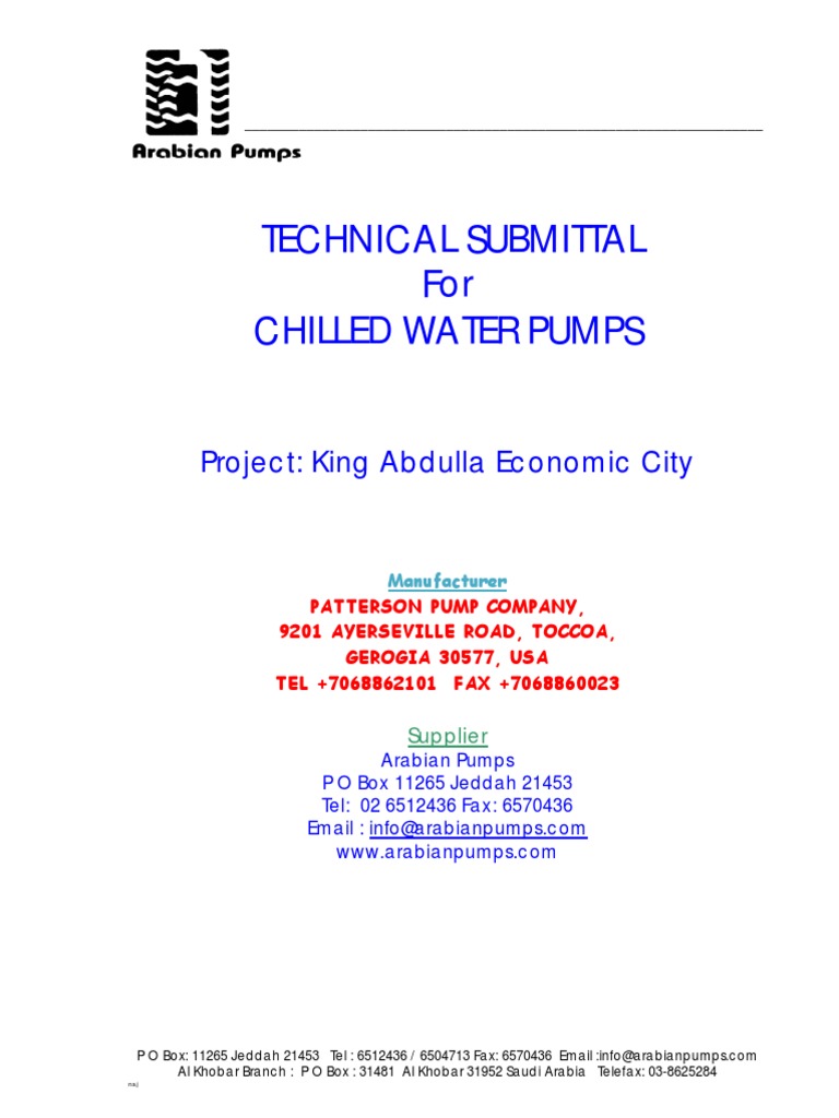 Technical Details Chilled Water Pumps - PDF Patterson | PDF | Pump | Hvac