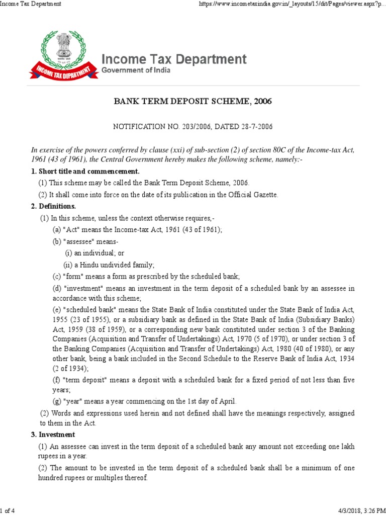 Bank Term Deposit Scheme, 2006 | PDF | Income Tax In India | Guarantee