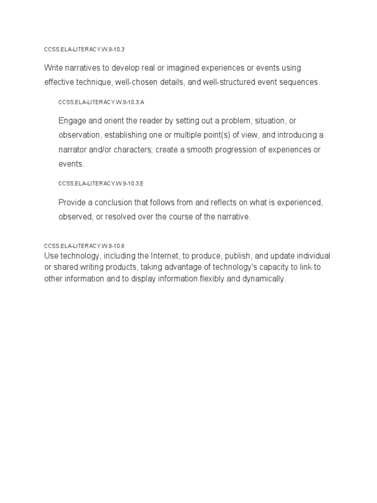 CCSS Ela Literacy W 9 10 3 | PDF