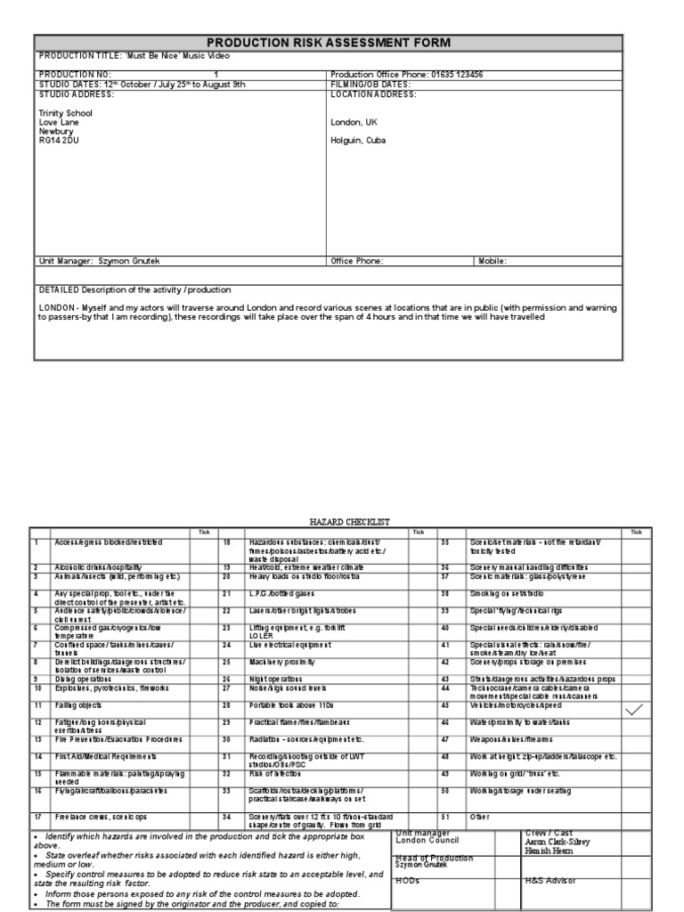 Risk Assessment Form Production Media 4 1 | PDF | Risk Assessment | Risk