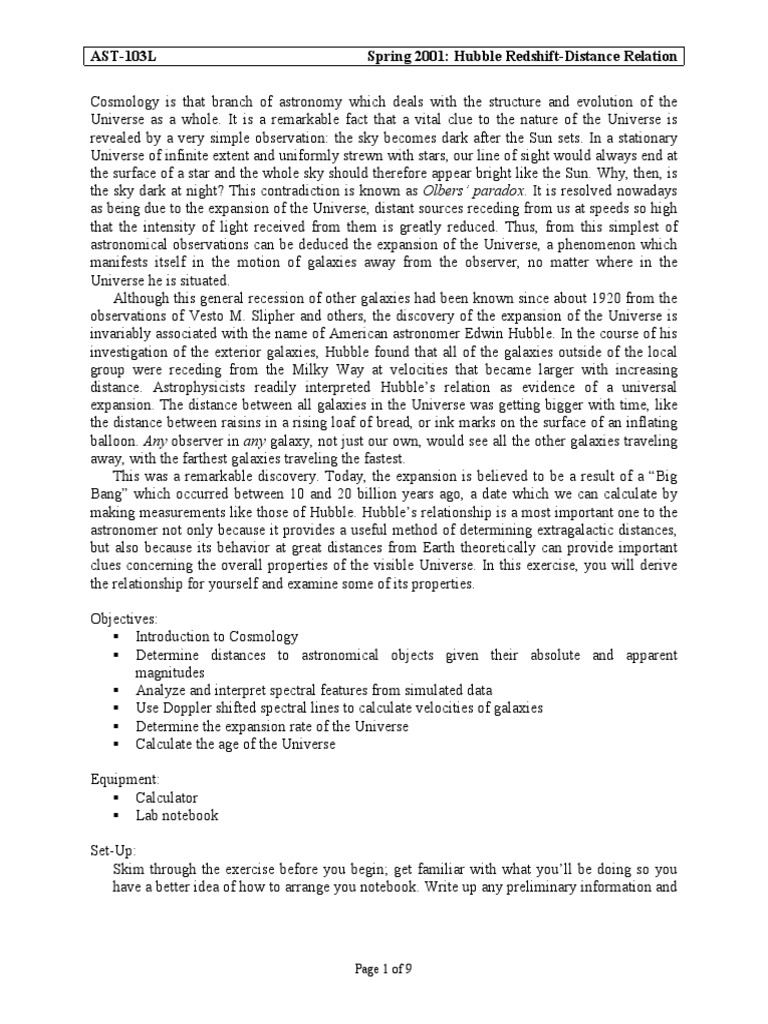 Hubble | PDF | Redshift | Metric Expansion Of Space