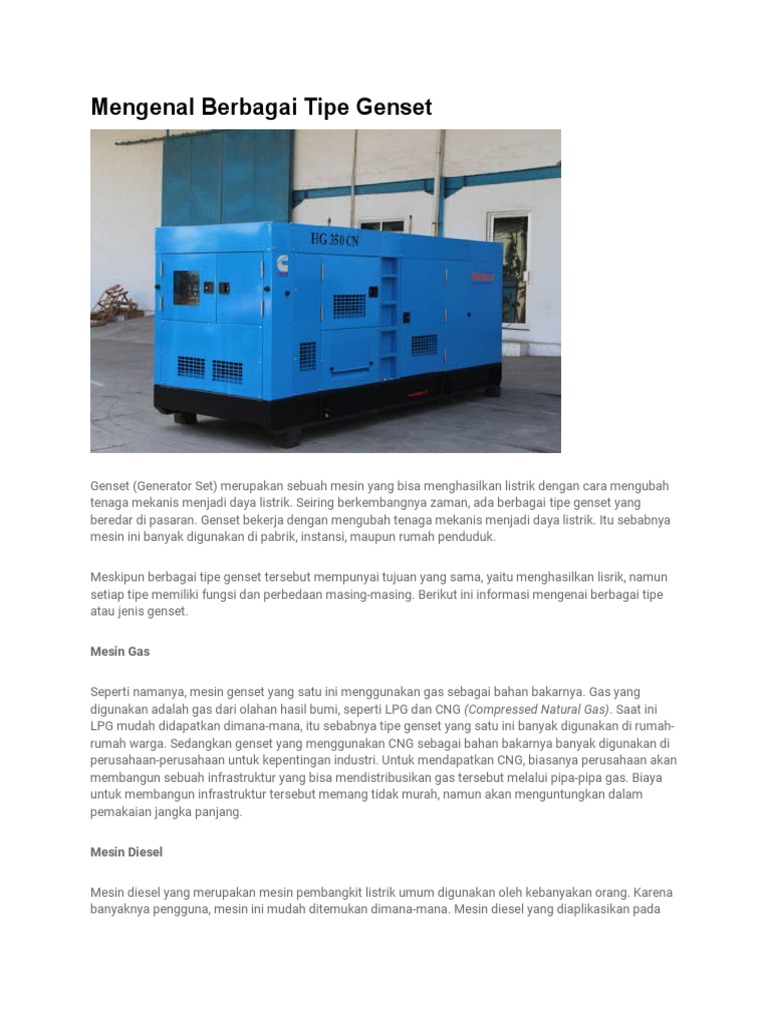 Mengenal Berbagai Tipe Genset | PDF