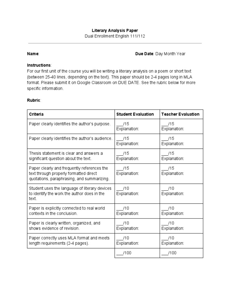 Literary Analysis Paper Guidelines | PDF | Career & Growth | Foreign ...