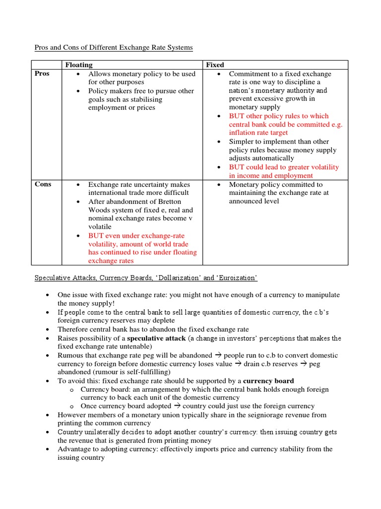 Pros and Cons of Different Exchange Rate Systems | PDF | Fixed Exchange ...
