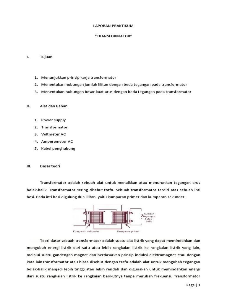 Laporan Transformator | PDF | Metode & Bahan Ajar | Sains & Matematika