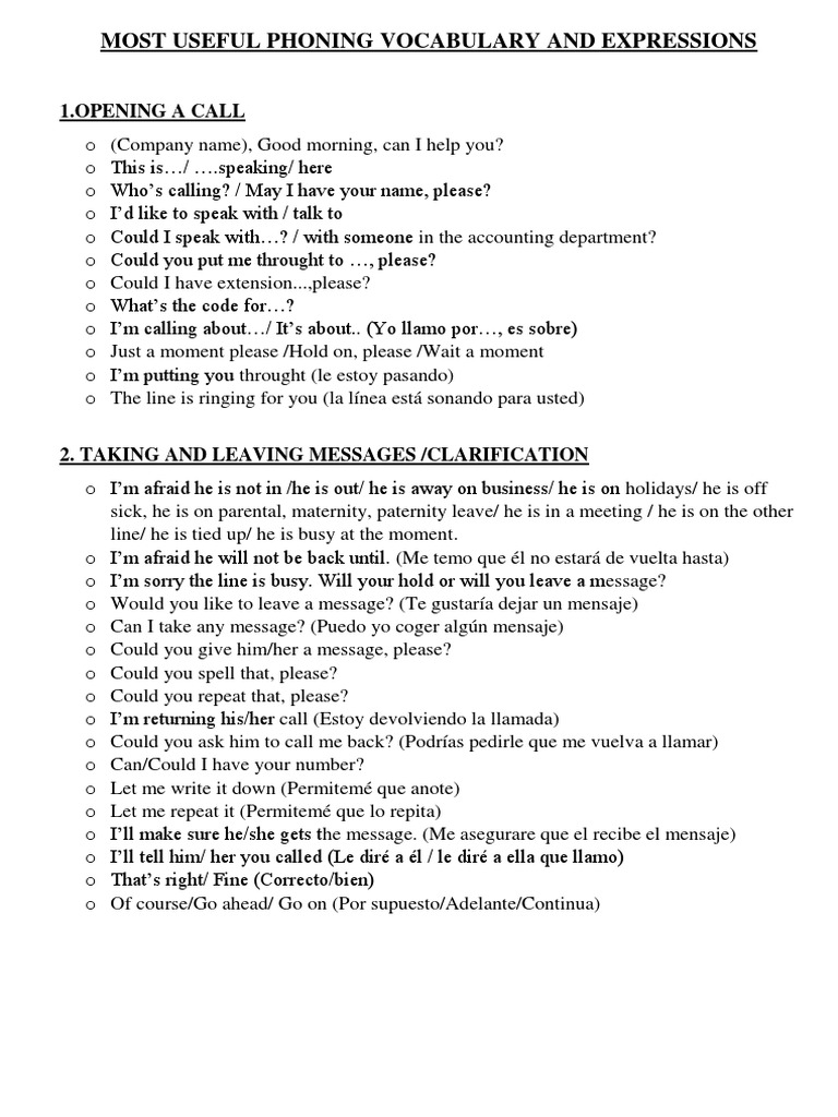 Most Useful Phoning Vocabulary and Expressions | PDF