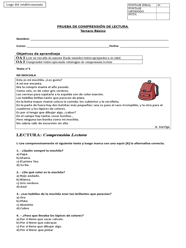 Pruebas de Comprension Lectora 3 Basico | Serpiente | Lectura (proceso ...