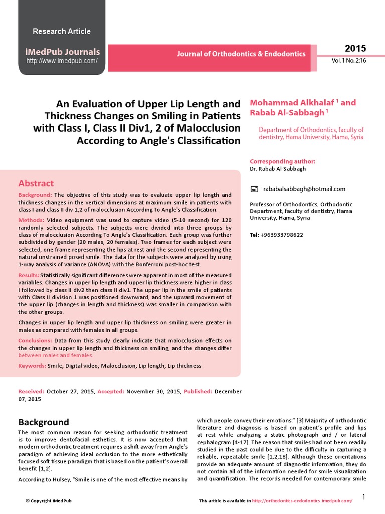 An Evaluation of Upper Lip Length and Thickness Changes On Smiling in ...