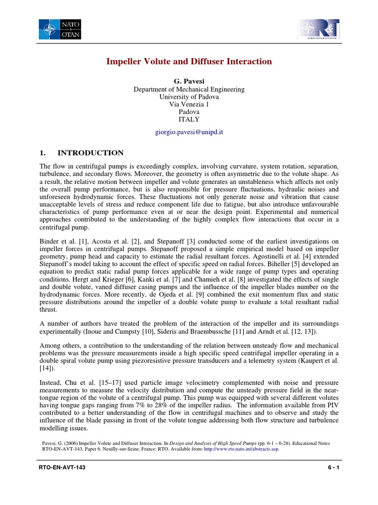 Impeller Volute and Diffuser Interaction: G. Pavesi | PDF | Pump ...