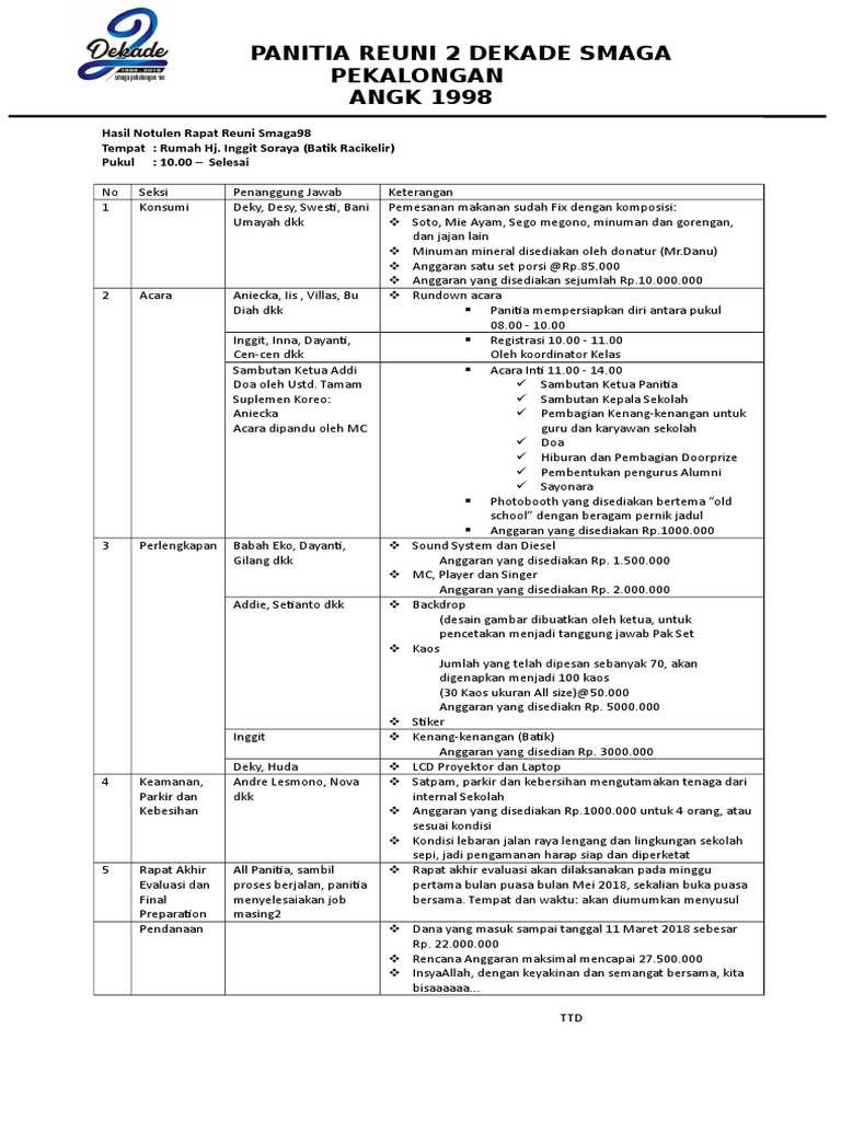 Hasil Notulen Rapat Reuni | PDF