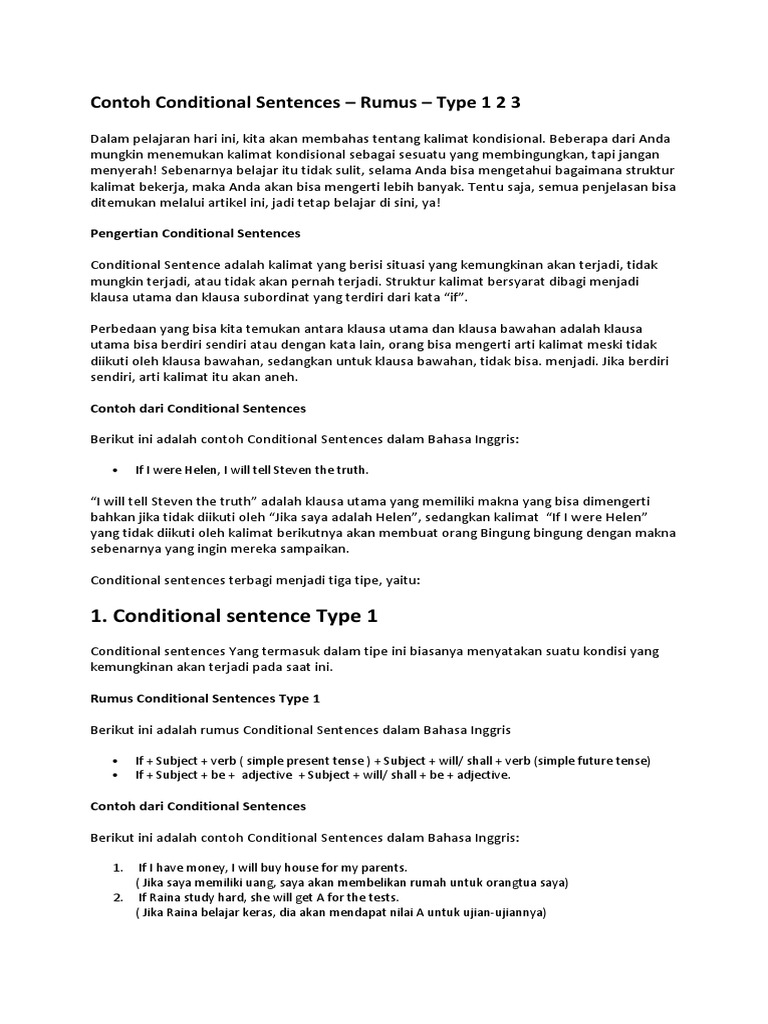 Contoh Conditional Sentences | PDF