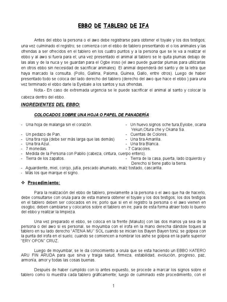 Ebbo de Tablero de Ifa | PDF | Pollo | Santeria