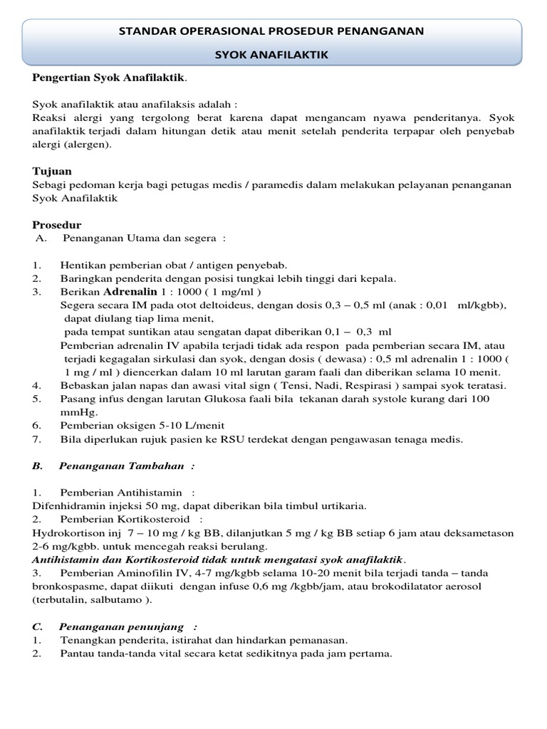 Sop Anafilaktik Syok | PDF | Sains & Matematika