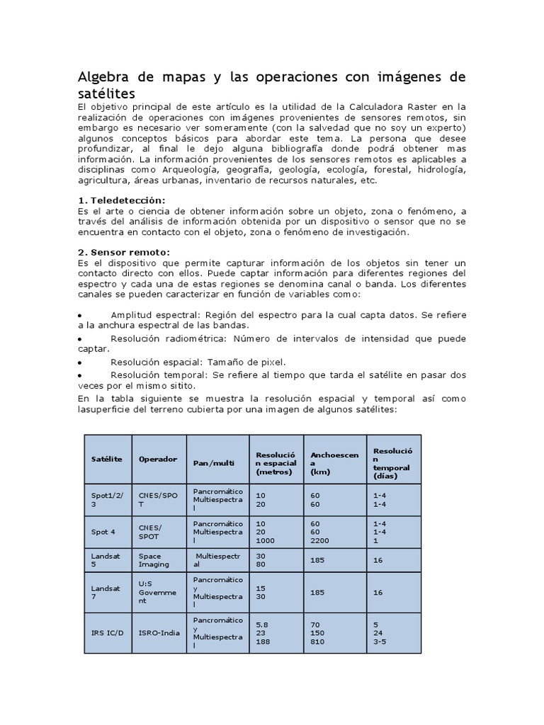 Algebra de Mapas y Las Operaciones Con Imagenes Satelitales | PDF ...