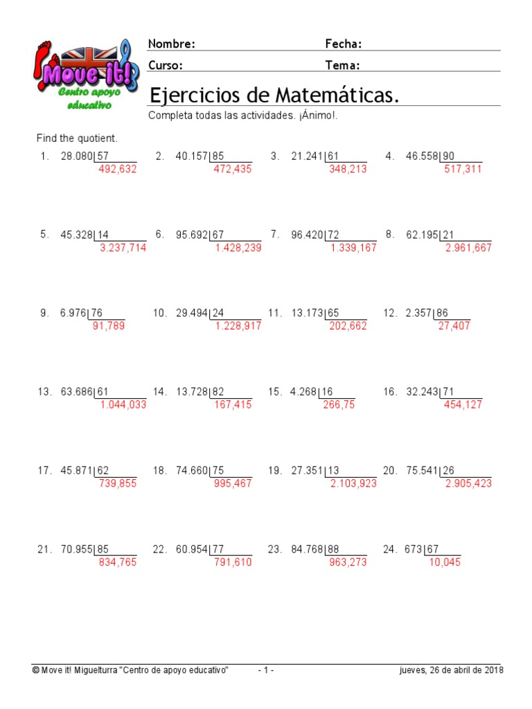 80 Divisiones Exactas Con 5 Dividendos y 2 Divisores2 Solucion | PDF
