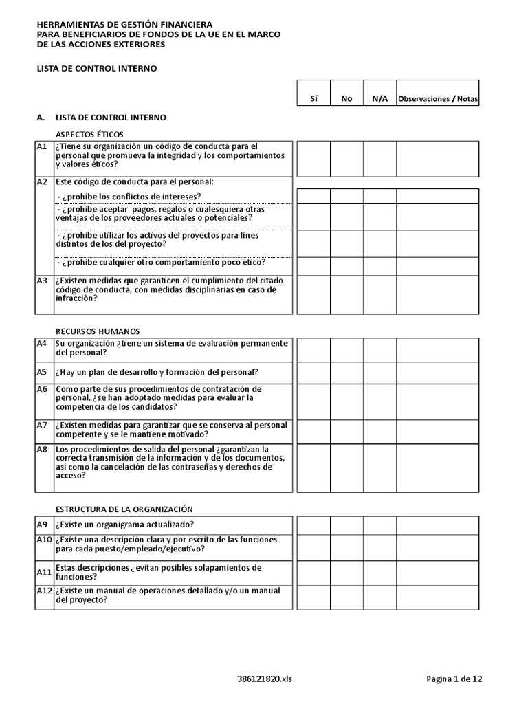 Module1 Internal Control Checklist Es 0 | PDF | Cheque | Presupuesto
