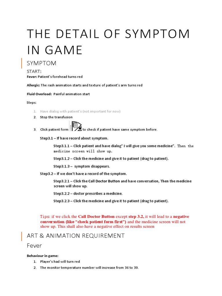 The Detail of Symptom in Game | PDF